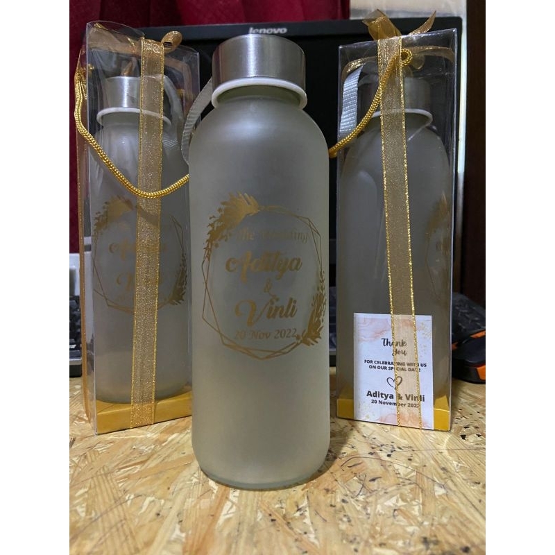 Jual souvenir pernikahan Tumbler kaca Dove sablon botol minum kaca dof ...