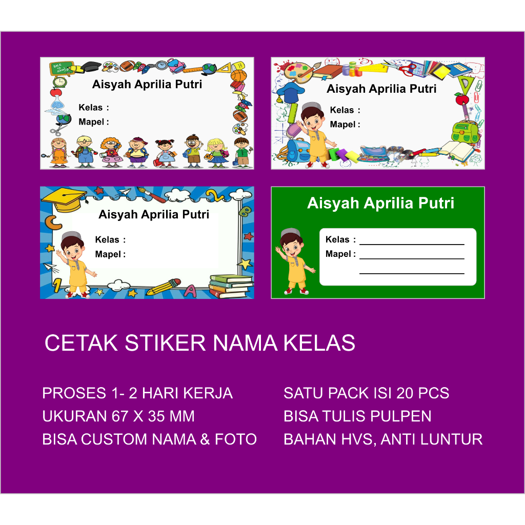 Jual STIKER NAMA / LABEL NAMA / LABEL BUKU PELAJARAN CUSTOM | Shopee ...
