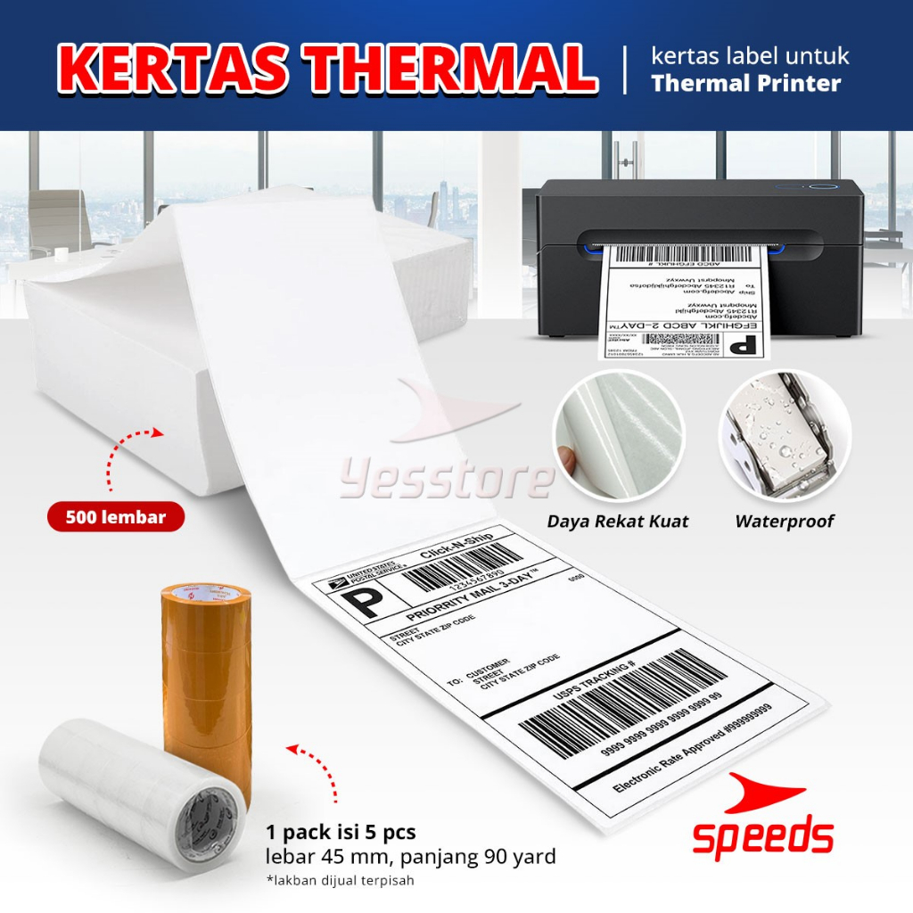 Jual SPEEDS Label Thermal 100x150 Kertas isi 500 lembar Sticker Receipt ...