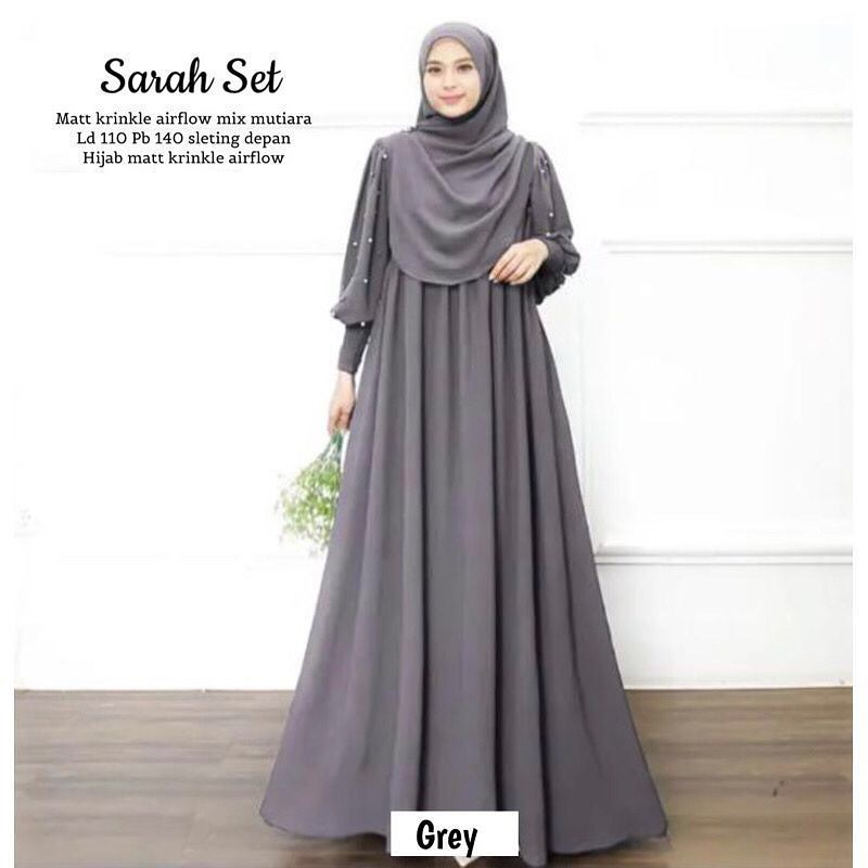 Jual Sarah Set + Phasmina Baju Gamis Muslimah Terbaru 2023 Matt Crinkle Airflow Mix Payet Mewah ...