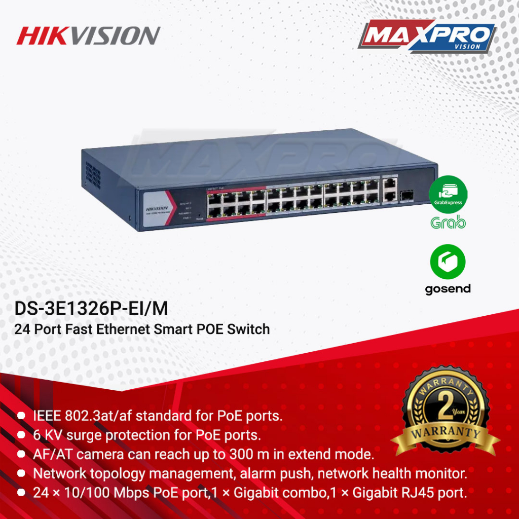 Jual DS-3E1326P-EI/M - HIKVISION SMART POE SWITCH 24 PORT POE 2 UPLINK ...