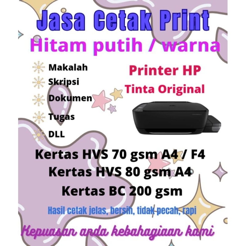 Jual Jasa cetak print A4 F4 70 80 gsm hitam putih warna berkualitas ...