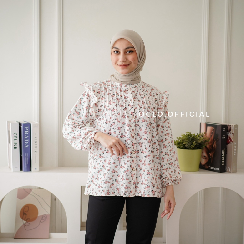 Jual Oclo Himika Blouse atasan wanita Blus Crinkle Casual Motif Bunga-bunga | Shopee Indonesia