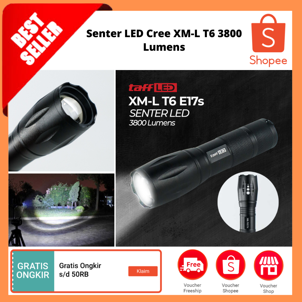 Jual Senter LED Cree XM-L T6 3800 Lumens / Senter Hiking Luar Ruangan ...