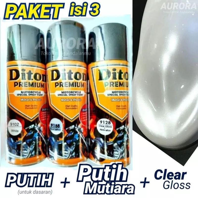 Jual PAKET Cat Pilok Diton Premium 9102 White Putih + 9188 Pearl White Putih Metalik + 9128 ...