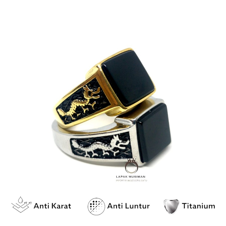 Jual Cincin Pria Cowok Titanium Batu Onyx Anti Karat Model Naga ...
