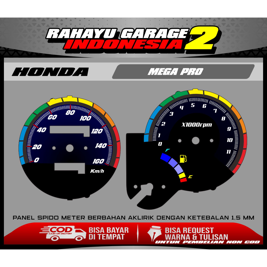 Jual papan speedometer custom megapro rainbow panel spido meter custom ...