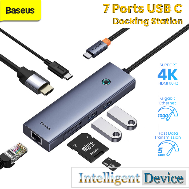 Jual BASEUS Hub Adapter 7 Port Docking USB-C to 4K UHD RJ45 USB 3.0 SD ...