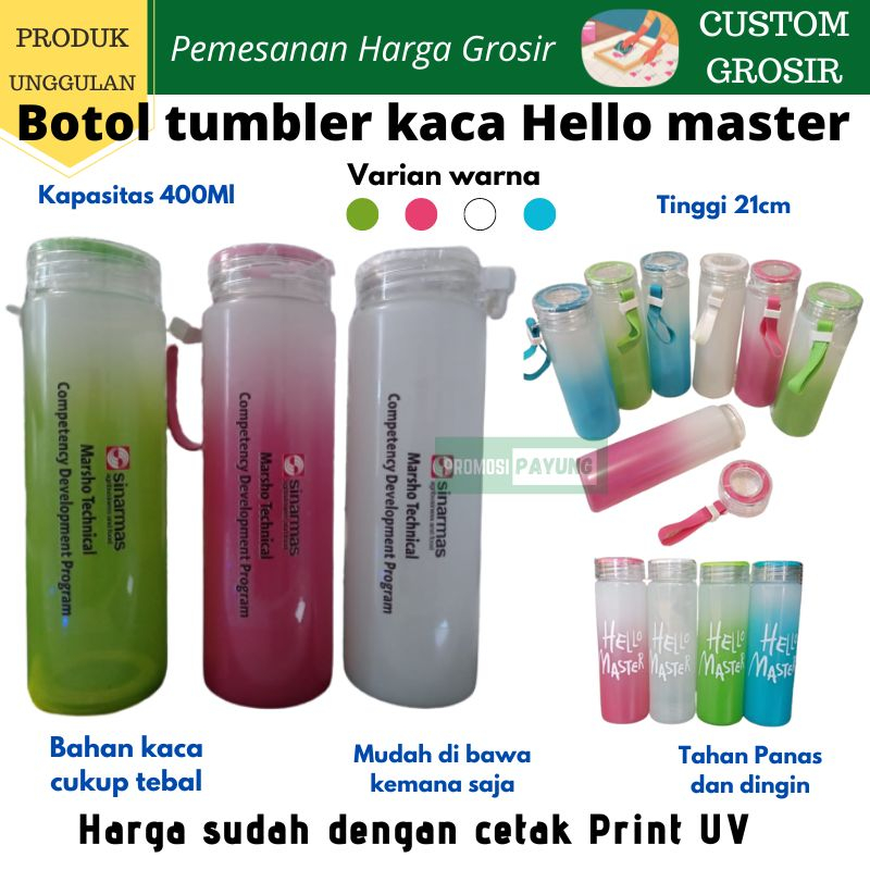 Jual CUSTOM GROSIR BOTOL KACA HELLO MASTER 400ML SUDAH CUSTOM PRINT UV ...