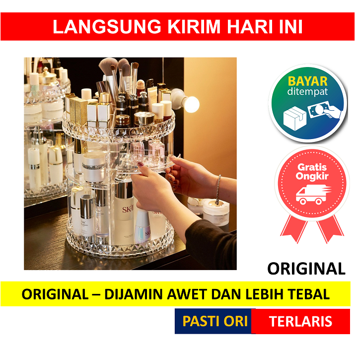 Jual CARROUSEL Rak Kosmetik Acrylic Putar 360 Derajat Diamond Polos Rak ...