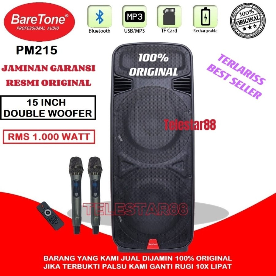 Jual Speaker Aktif Portable Baretone PM215 2x15 Double Woofer RMS 1000W ...