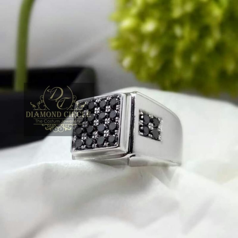 Jual cincin perak pria berlian hitam motif stempel || berlian asli ...
