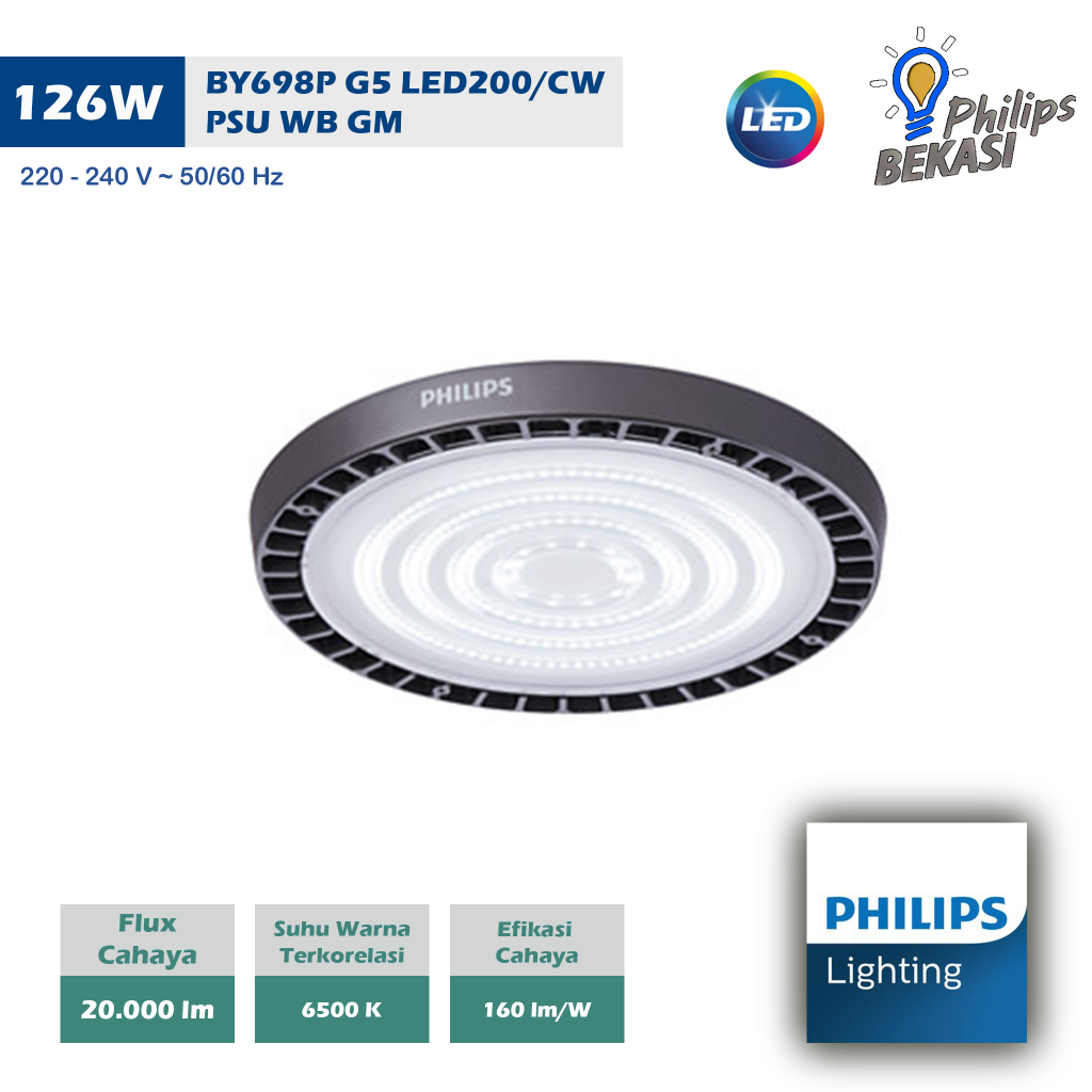 Jual Lampu Industri Highbay Philips BY698P G5 LED200/CW PSU WB GM ...