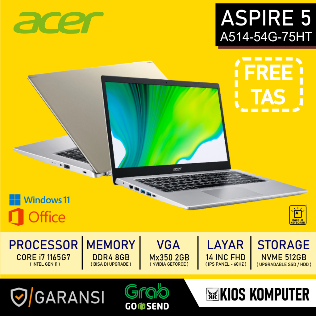 Jual ACER ASPIRE 5 CORE I7 1165G7 8GB/512GB MX350 14 INC FHD 60HZ W11 ...