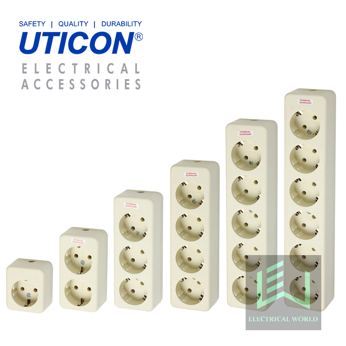 Jual Uticon Stop Kontak Arde 1 - 6 Lubang Terminal Kuningan 1 2 3 4 5 6 Cream Krem ST-118 ST-128 ...