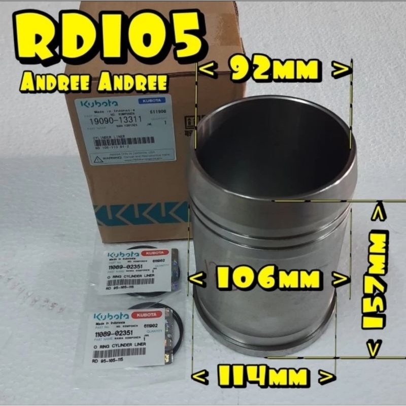 Jual RD105 RD110 DI - 2 Cylinder Liner Assy Foring Poring Bambu Mesin Diesel Kubota Original ...
