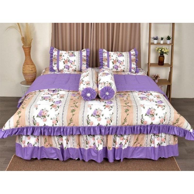 Jual Sprei katun rumbai pengantin set bedcover motif Inara ukuran 180* ...