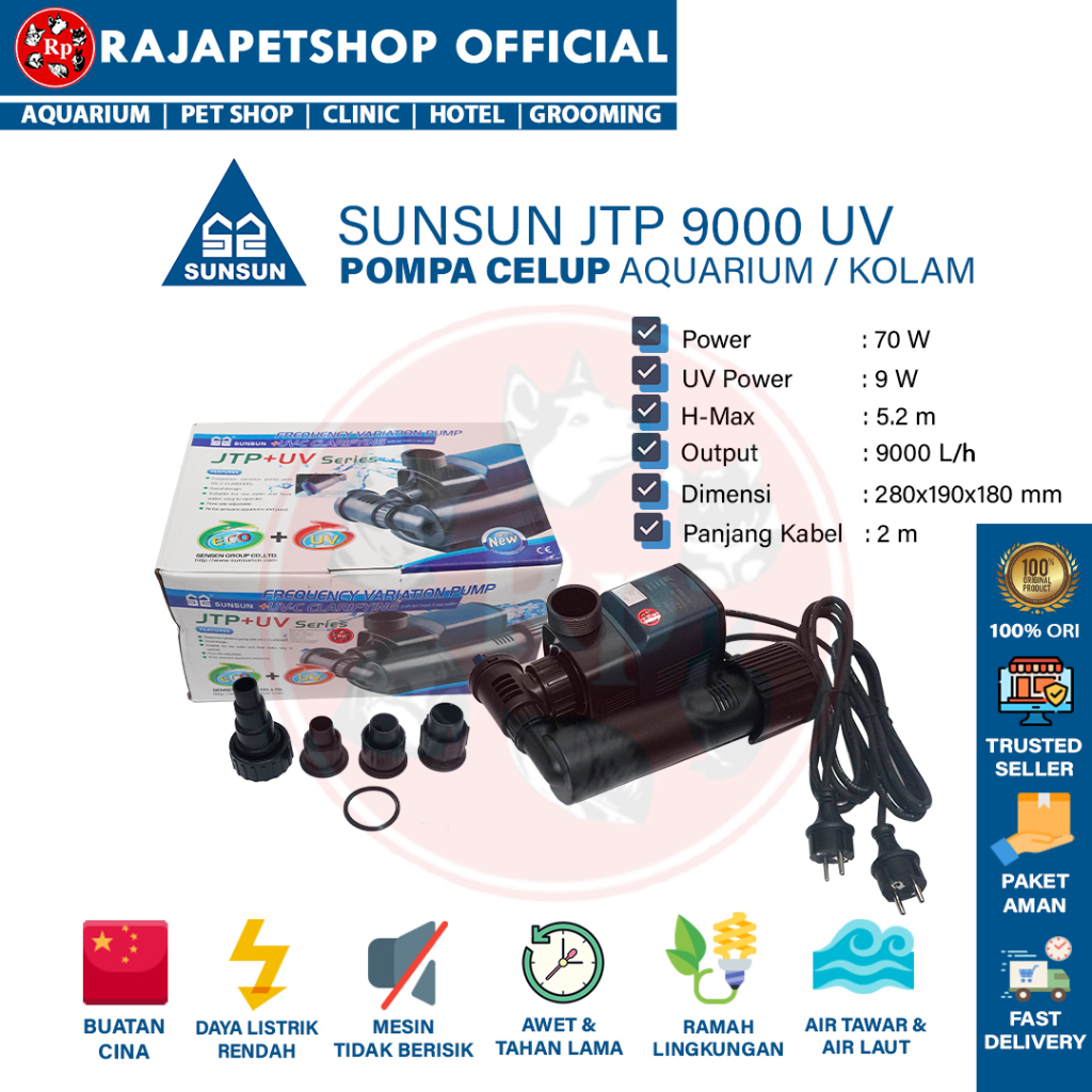 Jual 100 % ORIGINAL SUNSUN JTP 9000 UV POMPA CELUP + UV KOLAM AQUARIUM | Shopee Indonesia