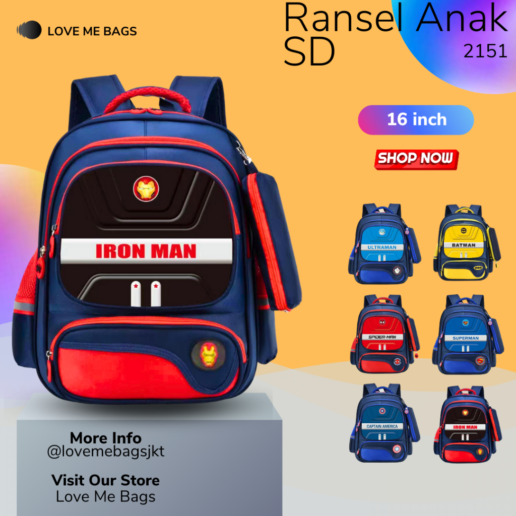 Jual LMB Tas Sekolah Anak SD Import Laki Karakter Superhero Timbul 6D Ukuran Besar Bahan Nilon ...
