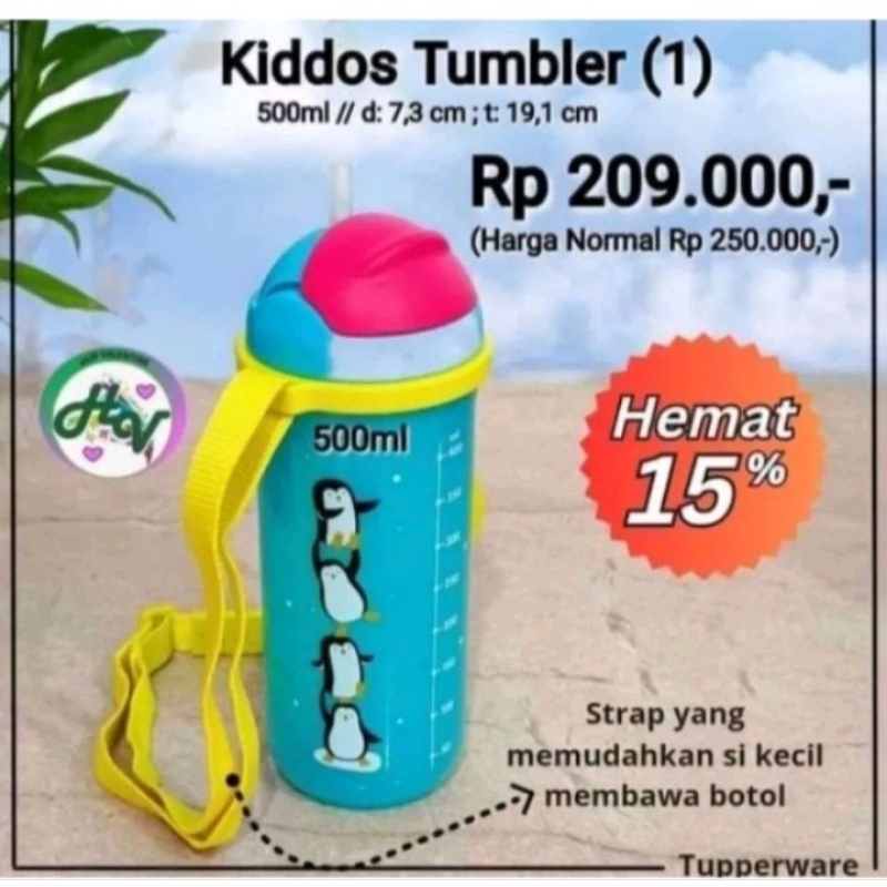 Jual kiddos tumbler straw tupperware botol minum anak sd tk paud ...