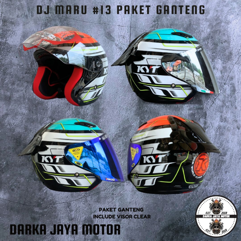 Jual HELM KYT DJ MARU MOTIF 13 BLACK ORANGE / WHITE BLUE PAKET GANTENG | HELM KYT HALF FACE ...
