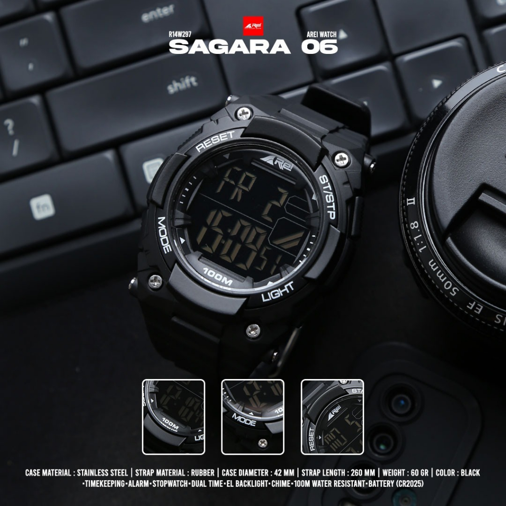 Jual Jam Tangan / Watch Digital Pria Sagara 06 Hitam Arei Outdoorgear ...