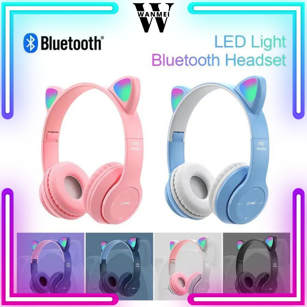 Jual WM Headphone Bluetooth P47M Earphone Kucing Wireless With Mic ...