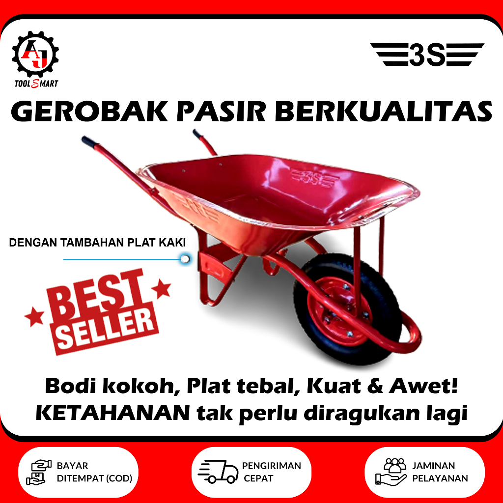 Jual Gerobak Sorong Pasir Merah 3S/ Troli Dorong Cor Semen/ Gerobak ...