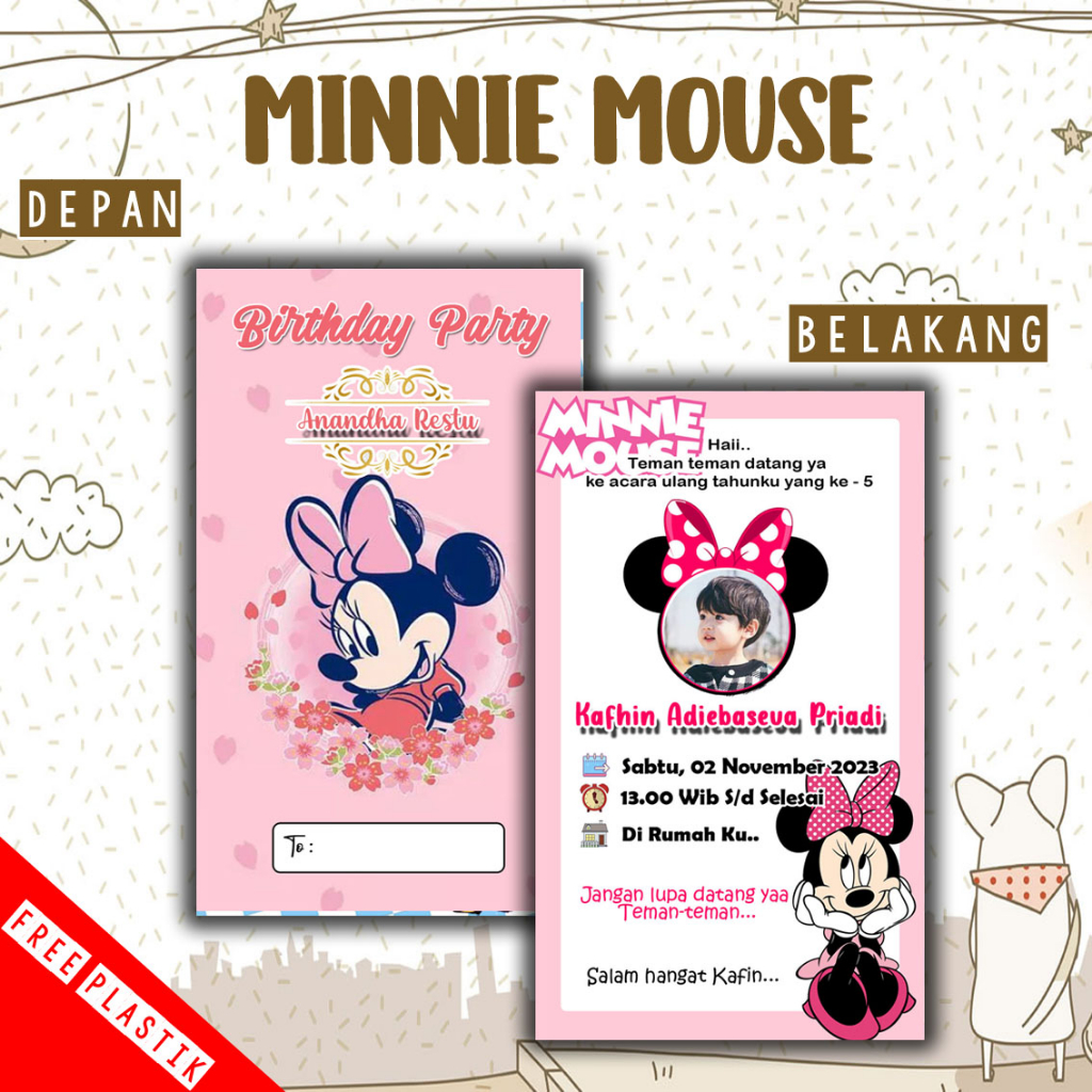 Jual Undangan ulang tahun MINNIE MOUSE ( 30 PCS / 50 PCS ) / Undangan ...