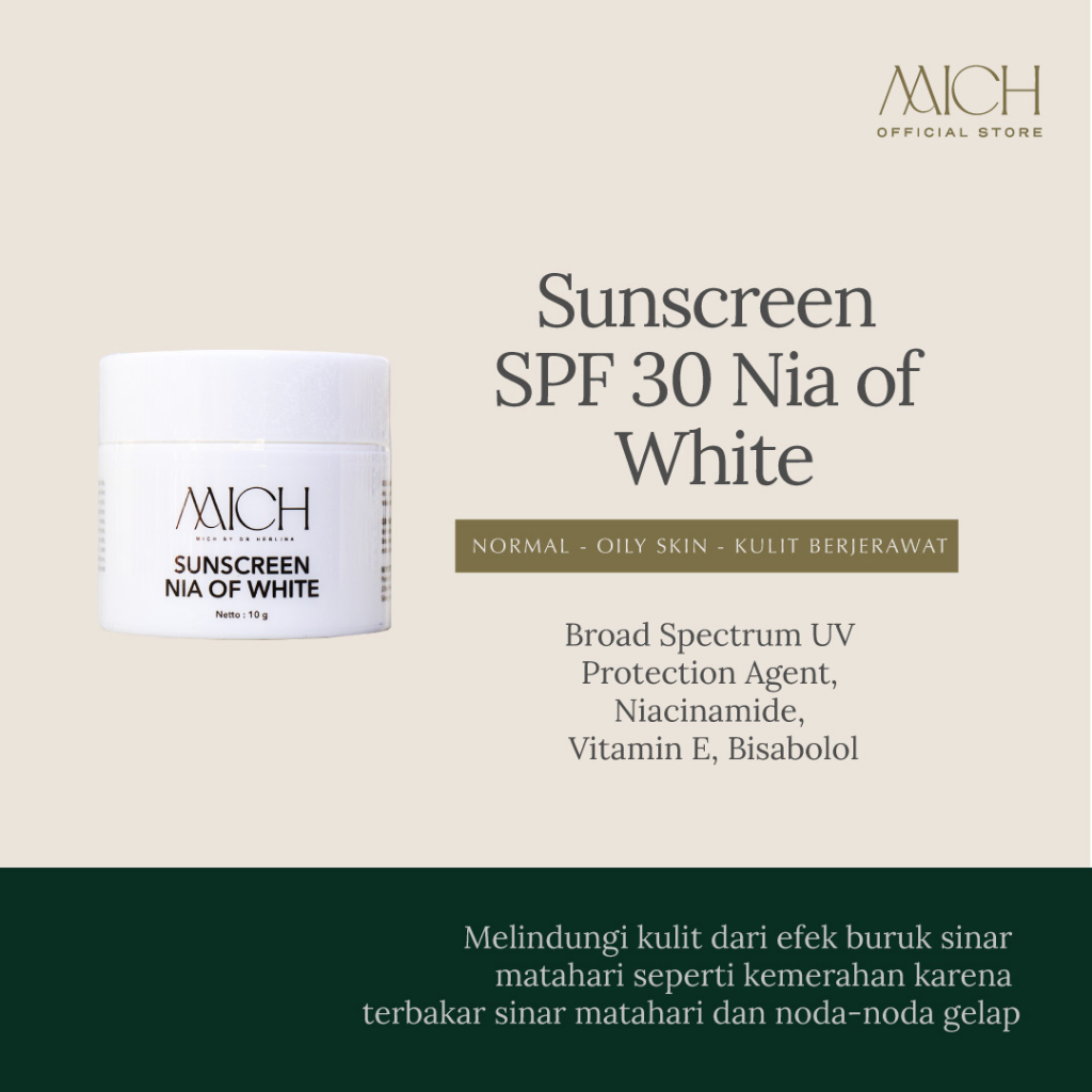 Jual MICH Sunscreen Nia OF White with SPF 30 10gr - Cream Siang dengan ...