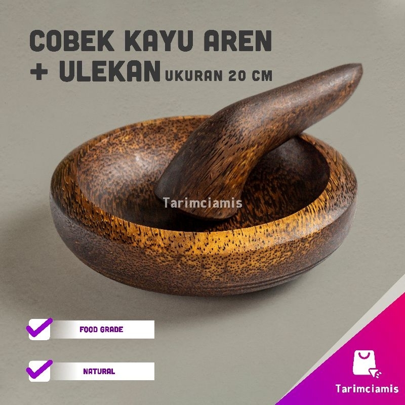 Jual Cobek Kayu Aren 20cm + Ulekan Kayu Aren | Shopee Indonesia