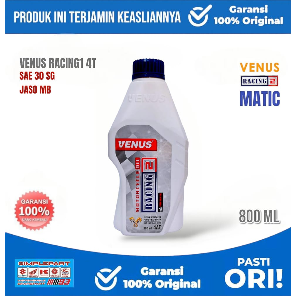 Jual Oli Mesin VENUS Matic Racing 2 SAE 30 SG JASO MB - 0,8 L / 800 ML ...