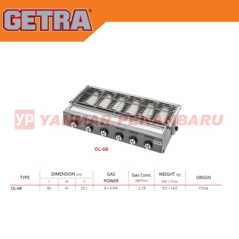 Jual Mesin Barbeque Gas / Barbeque Machine GETRA OL-6B 6 Burner ...