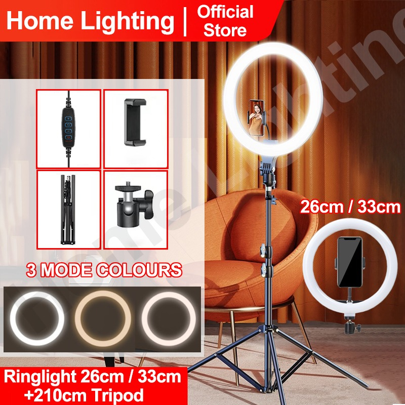 Jual Golden LED Ring Light 26cm + Light Stand Tripod 2.1Meter Make up ...
