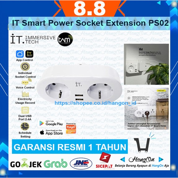 Jual IT PS02 Smart Power Socket Dual Plug USB WIFI Strip Colokan Listrik Stop Kontak Penyambung ...