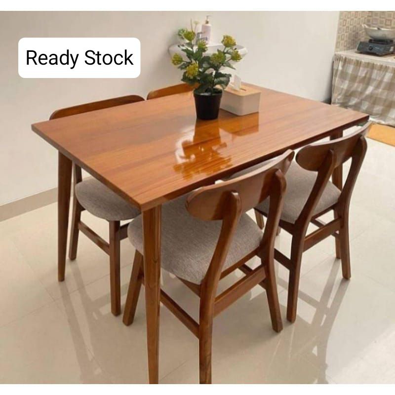Jual TERMURAH !!! Meja makan kayu jati daun meja tebal 3cm set kursi makan ropan | Shopee Indonesia