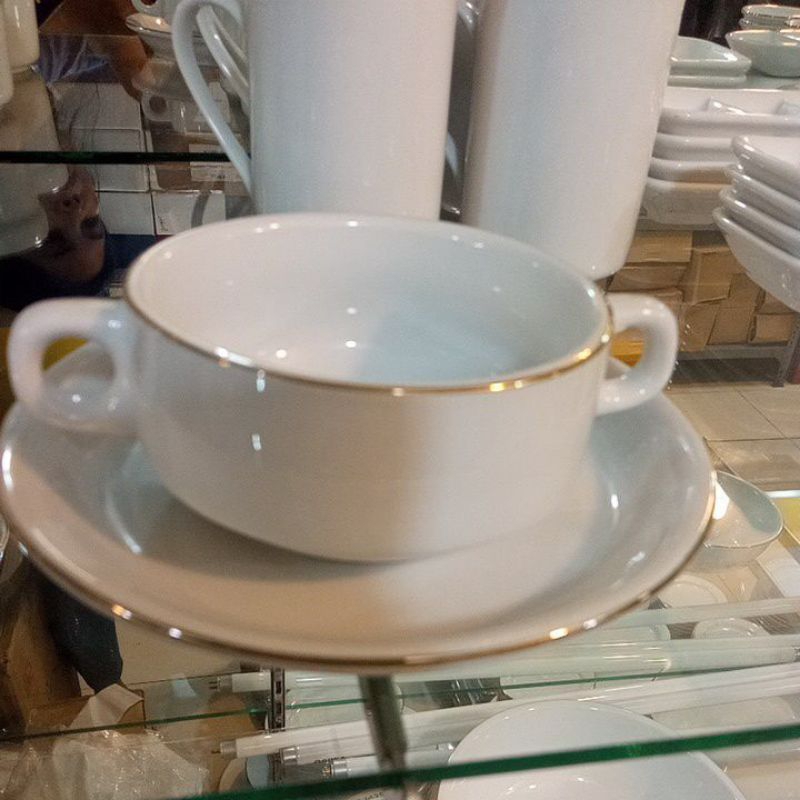 Jual SANGO TEMPAT SOUP ADA PEGANGAN DAN LEPEK LIST GOLD ukuran 9.5 cm ...