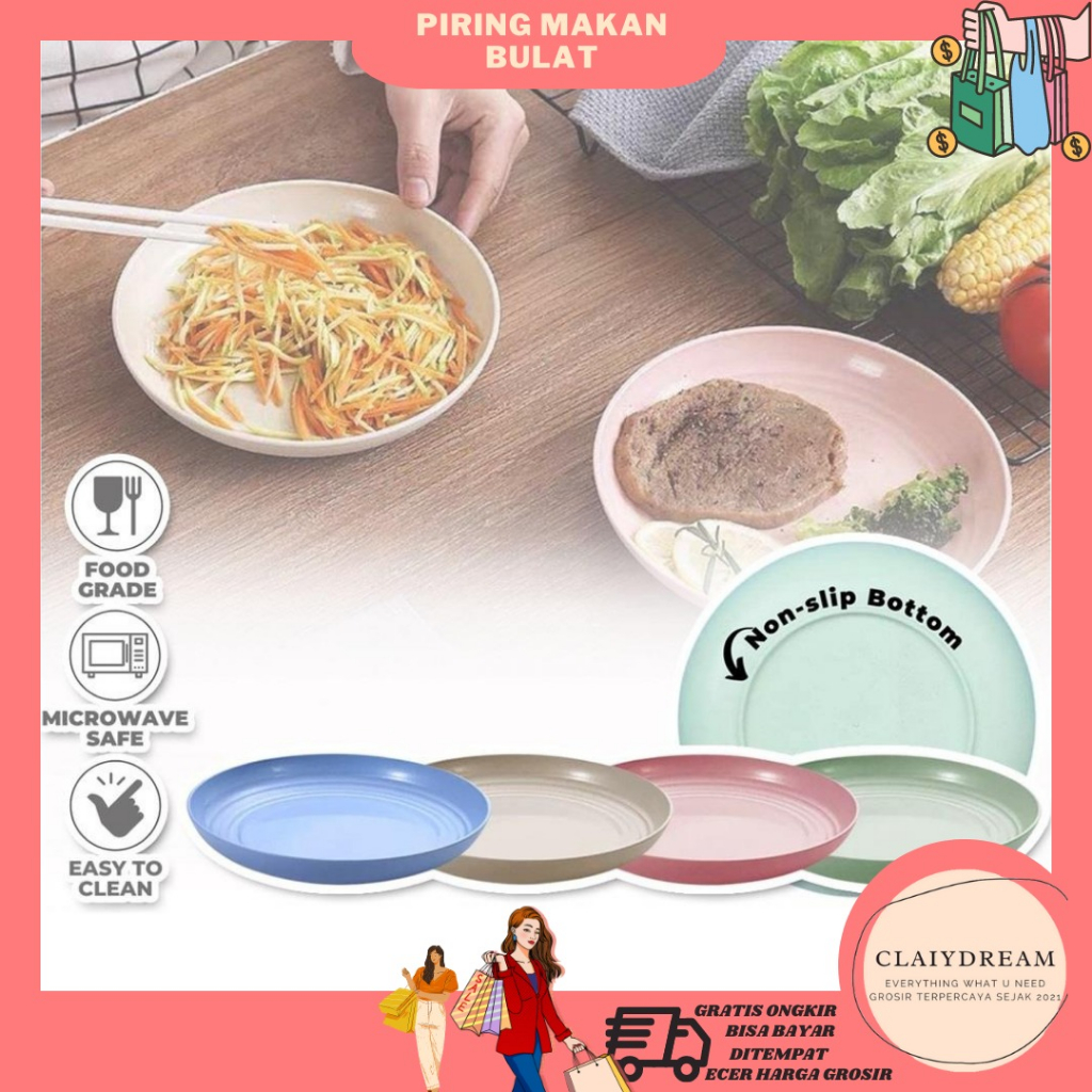 Jual CLAIYDREAM Piring Makan Bulat 20cm 15cm Bahan Jerami Gandum BPA ...
