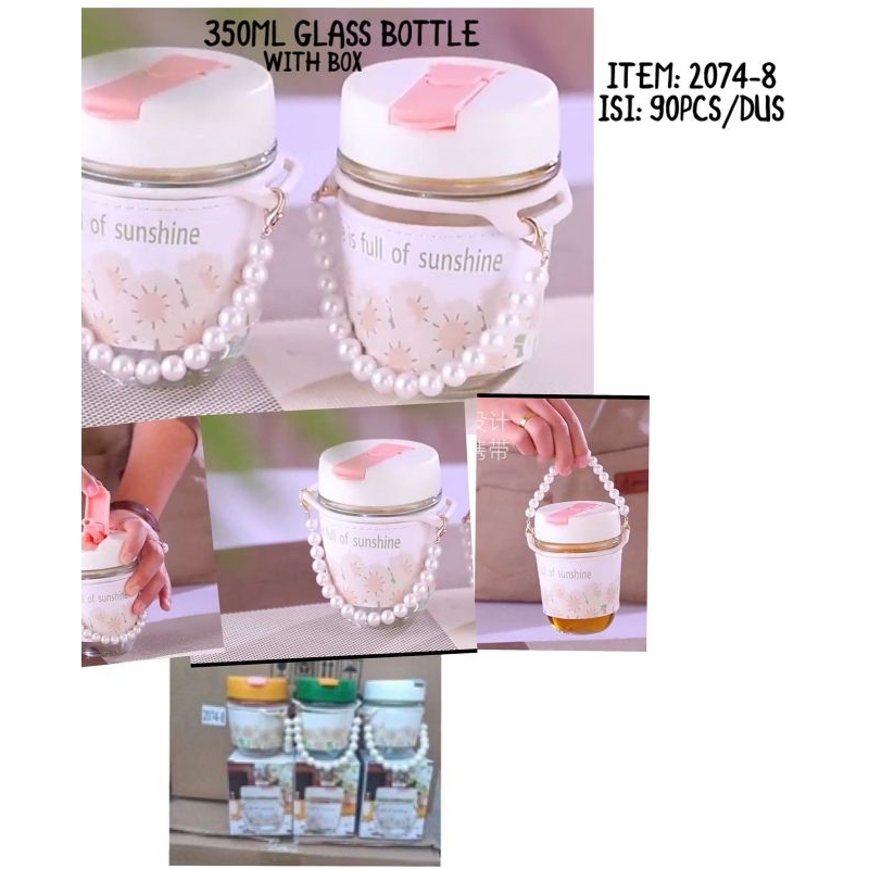 Jual Mug Gelas Kaca Aesthetic 350ml Tumblr Kaca Dengan Strap Mutiara ...