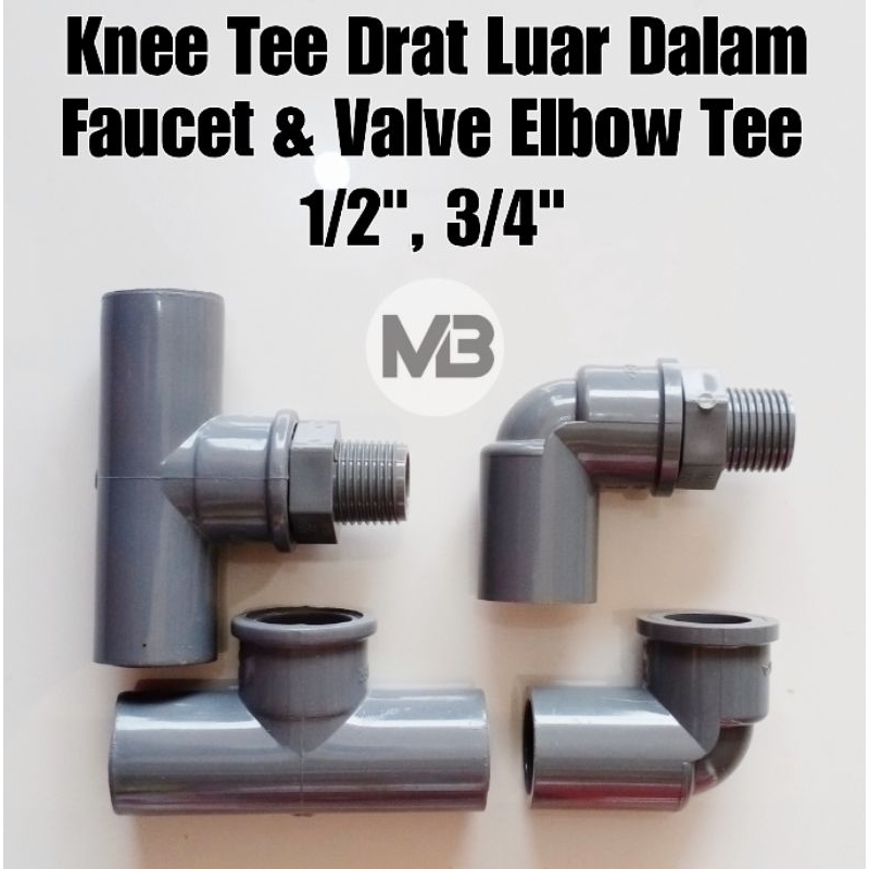 Jual Knee Tee Drat Luar Dalam 1/2" l 3/4" l Sambungan Pipa Pralon Pvc Faucet & Valve Elbow Tee ...