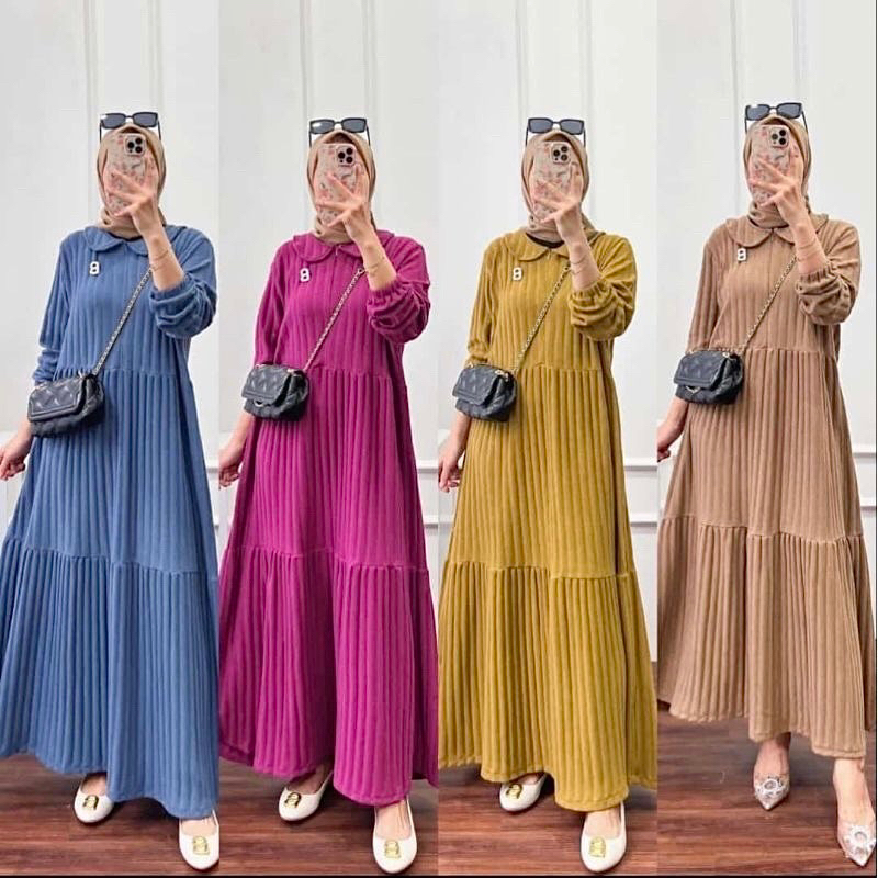 Jual AM - Emily Midi Dress / Gamis Wanita Lucia Knit Premium Busui / 576-7569 | Shopee Indonesia