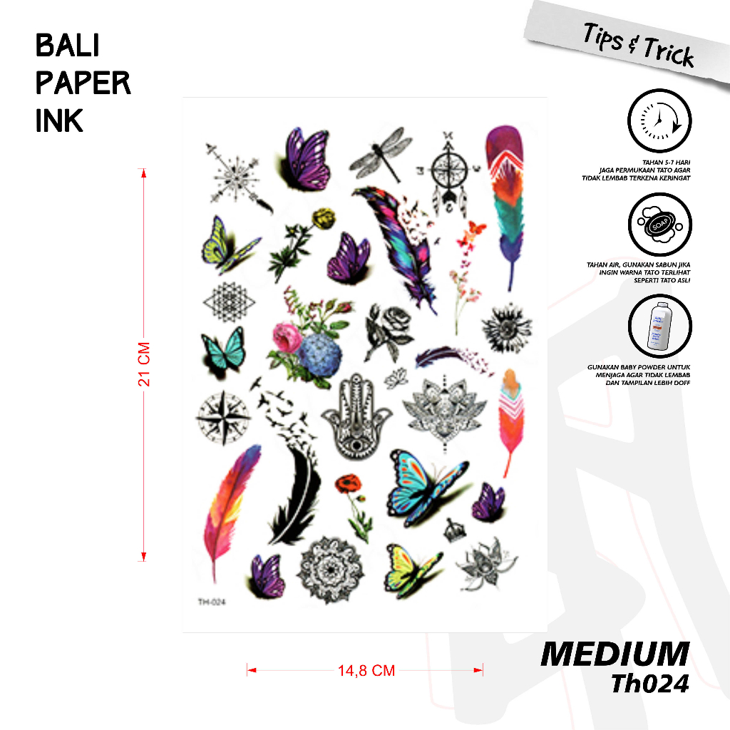 Jual Bali Paper Ink TH024 Bulu Merak Set Tatto Temporary Basic Tato ...