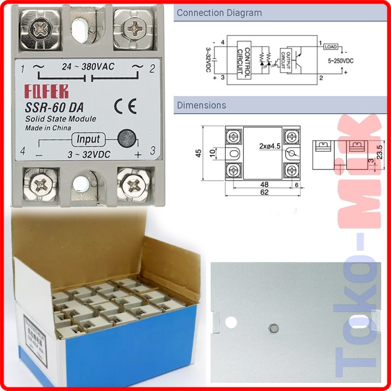 Jual FOTEK SSR-60DA 60A SOLID STATE RELAY SSR DC CONTROL AC 3-32VDC/24-380V | Shopee Indonesia
