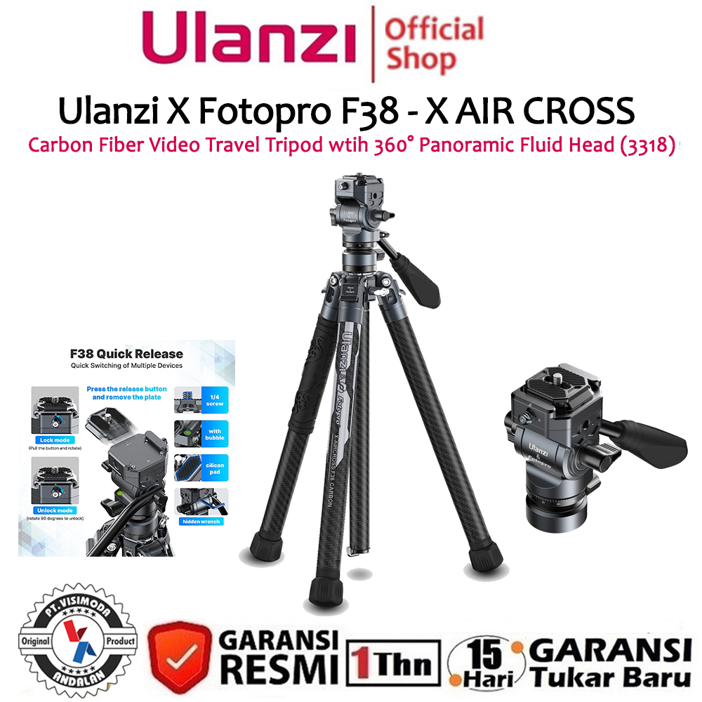 Jual Ulanzi x Fotopro F38 Carbon Fiber Travel Tripod with Fluid Head (3318) | Shopee Indonesia