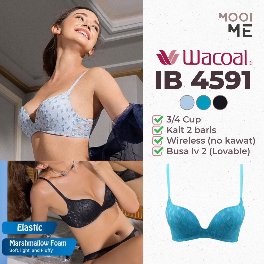 Jual Wacoal Mood IB 4591 Bra 3/4 Cup Wireless (Tanpa Kawat) Busa Tebal Renda (Lace) | Shopee ...