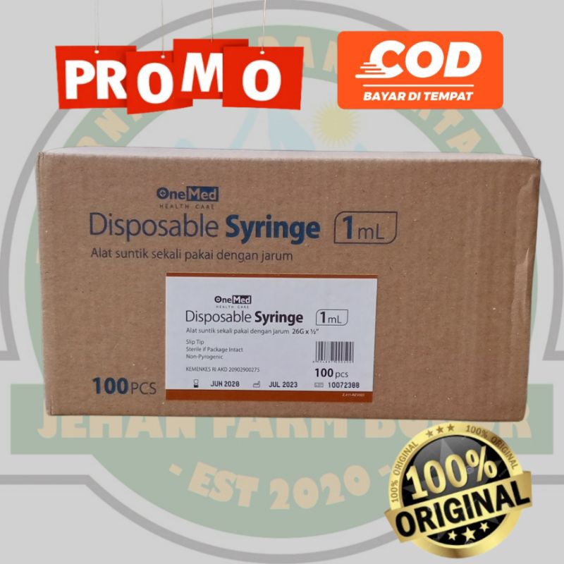 Jual SPUIT ONEMED SYRINGE 1 CC 1 BOX 100 PCS SPUIT ONEMED 1ML SATU BOX ...
