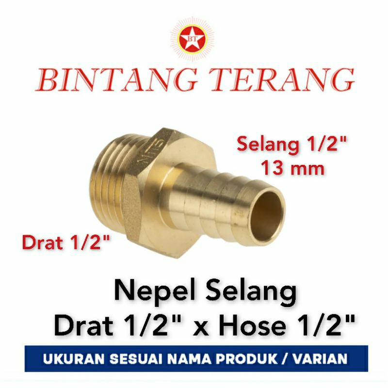 Jual nepel selang drat luar 1/2 x 1/2 / hose nipple kuningan drat 1/2 x ...