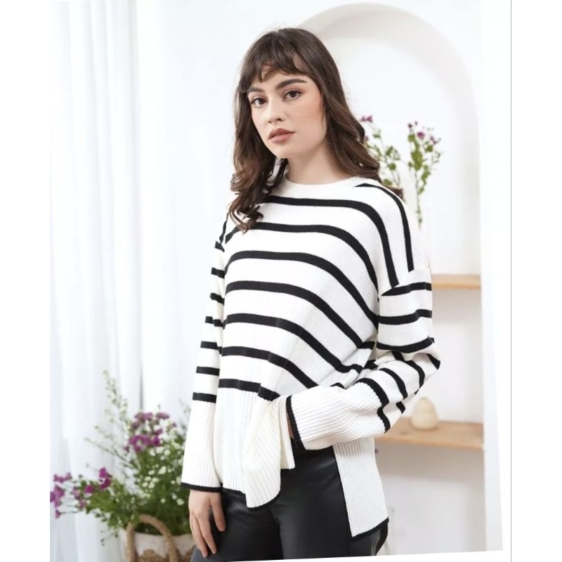 Jual Sweater Rajut Stripe oversize haru knitt wanita | Shopee Indonesia
