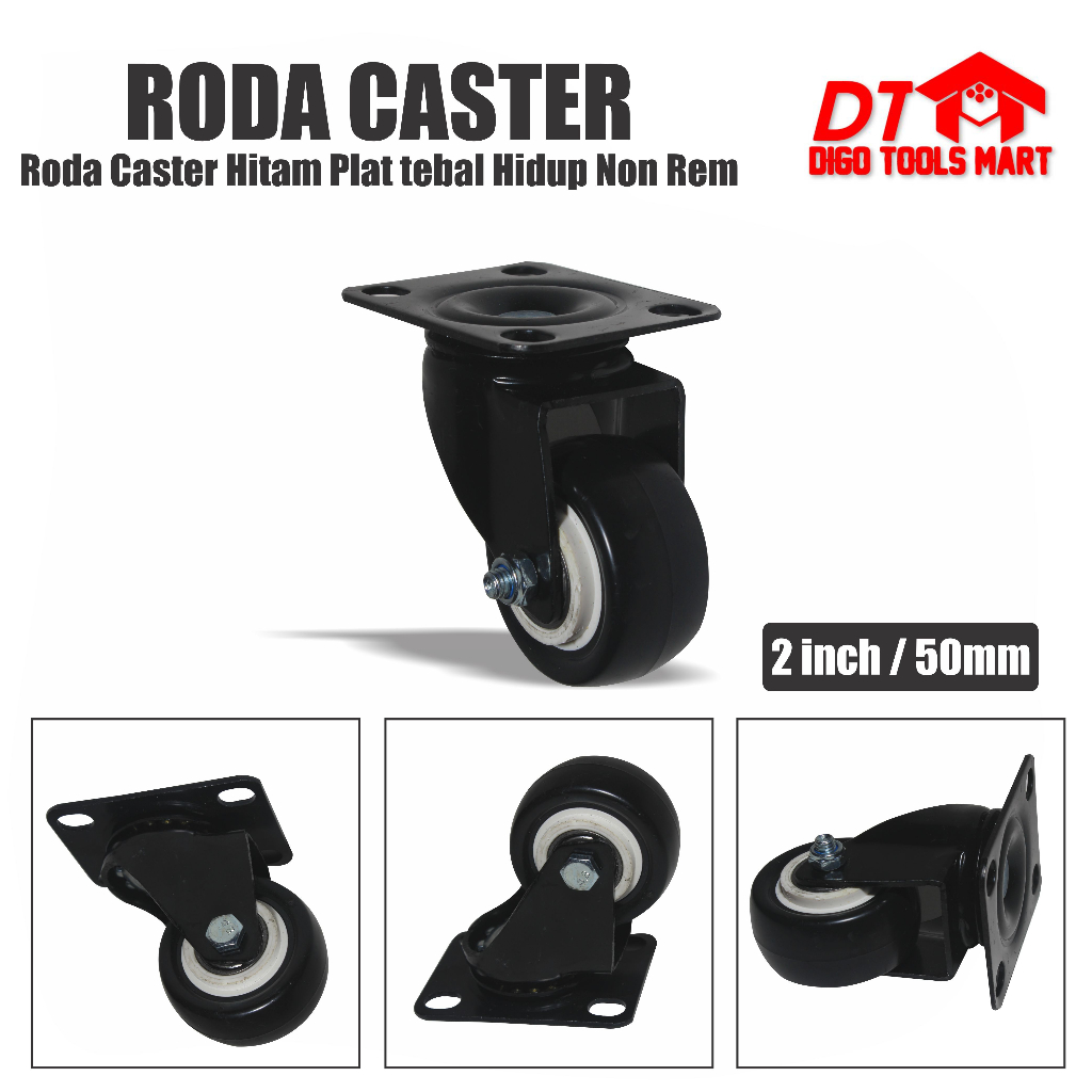 Jual Roda Caster Hitam Plat Tebal Hidup 2 Inci non Rem Roda Nylon Hitam ...