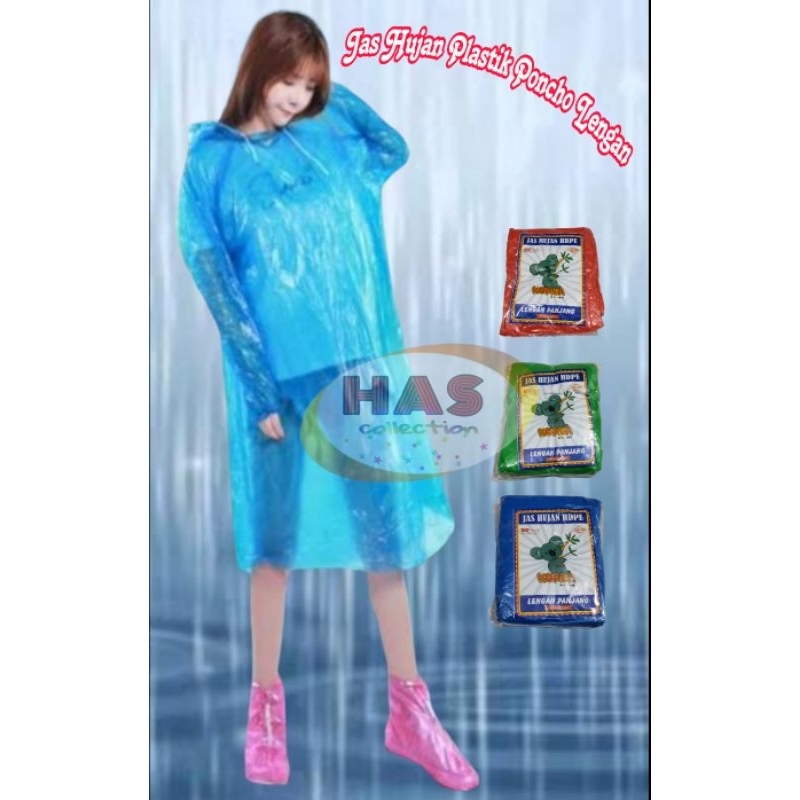 Jual JAS HUJAN PLASTIK PONCHO LENGAN KOALA HDPE/LDPE - WARNA RANDOM ...